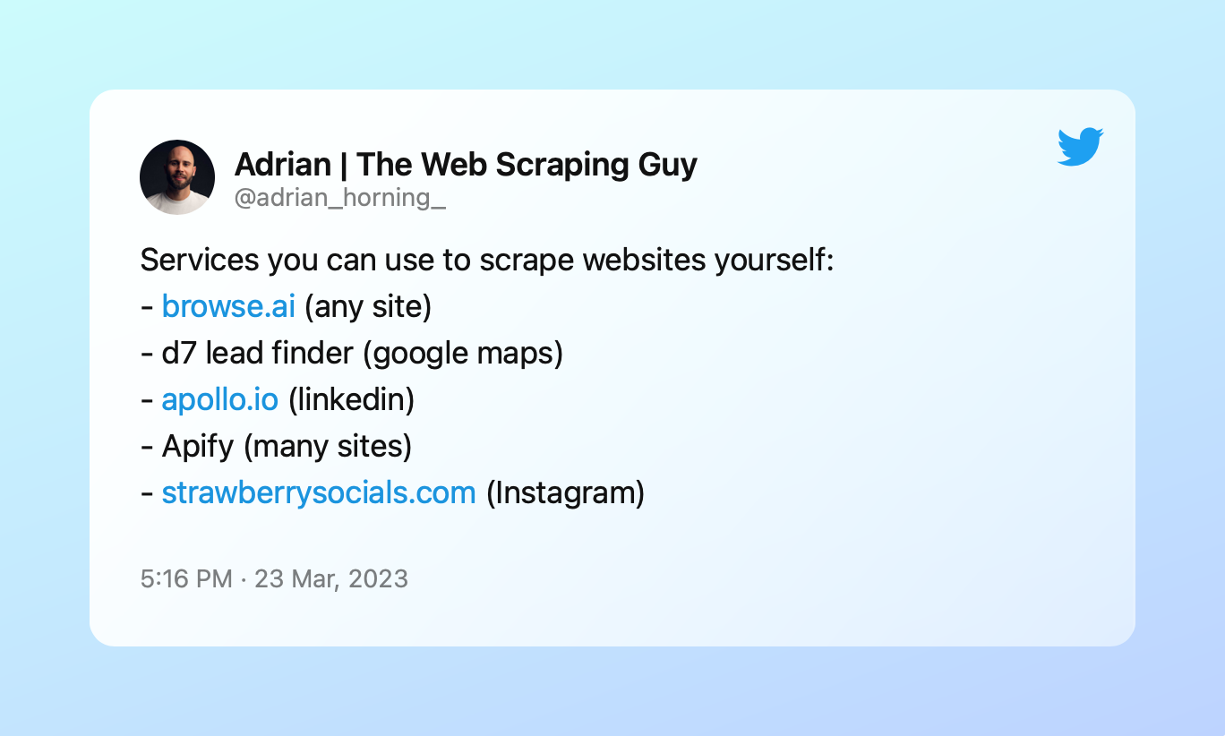 Services you can use to easily scrape websites yourself